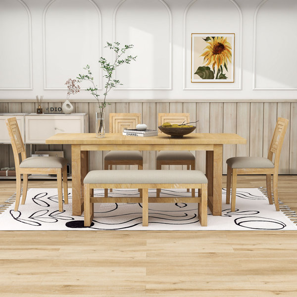 Red Barrel Studio® Romanda 6-Piece Extendable Dining Set with Butterfly Leaf, Upholstered Bench ...